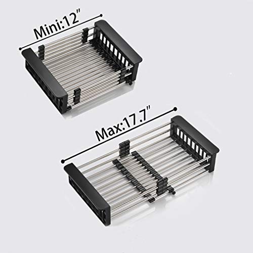 GICASA Adjustable Stainless Steel Drainer Basket Drain Tray for Dish Vegetable Fruit, On Counter Dish Rack or in Sink Over Sink Kitchen Basket Dish Drying Rack