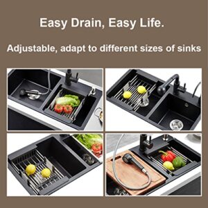 GICASA Adjustable Stainless Steel Drainer Basket Drain Tray for Dish Vegetable Fruit, On Counter Dish Rack or in Sink Over Sink Kitchen Basket Dish Drying Rack