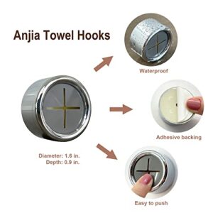 ANJIA 4 Pack Adhesive Hooks, Round Kitchen Towel Hooks for Home Storage, Wall Mounted Hand and Dish Towel Holders