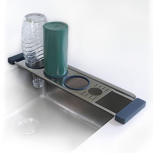 Sanni Shoo Drip.it+ | Stainless Steel Kitchen Sink Caddy | Bottle Holder for 3 Bottles with Protective Silicone Rings | Compatible with Sodastream Aqua Fizz and Other Bottles | Drainer & Organizer