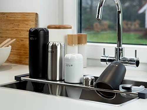 Sanni Shoo Drip.it+ | Stainless Steel Kitchen Sink Caddy | Bottle Holder for 3 Bottles with Protective Silicone Rings | Compatible with Sodastream Aqua Fizz and Other Bottles | Drainer & Organizer