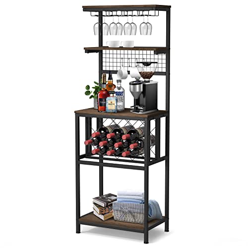 Aomedeelf Wine Rack Table Wine Bar Cabinet for Liquor and Glasses Modern Freestanding Floor Liquor Bar Cabinet with Storage Rack and Shelf Wine Bakers Rack for Home Kitchen Dining Room