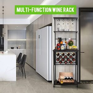 Aomedeelf Wine Rack Table Wine Bar Cabinet for Liquor and Glasses Modern Freestanding Floor Liquor Bar Cabinet with Storage Rack and Shelf Wine Bakers Rack for Home Kitchen Dining Room