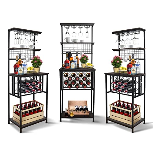 Aomedeelf Wine Rack Table Wine Bar Cabinet for Liquor and Glasses Modern Freestanding Floor Liquor Bar Cabinet with Storage Rack and Shelf Wine Bakers Rack for Home Kitchen Dining Room