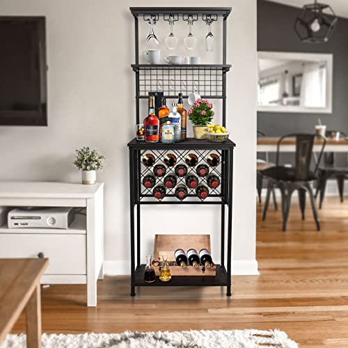 Aomedeelf Wine Rack Table Wine Bar Cabinet for Liquor and Glasses Modern Freestanding Floor Liquor Bar Cabinet with Storage Rack and Shelf Wine Bakers Rack for Home Kitchen Dining Room