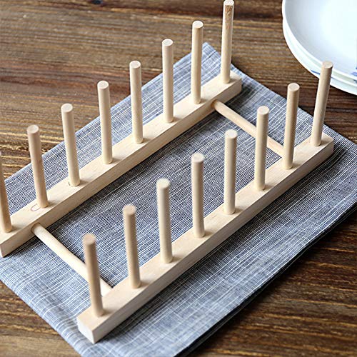 Hovico2 Pcs Bamboo Dish Rack, Kitchen Drawer Organizer, 8-Slots Bamboo Wooden Dish Rack, Book Pot Lid Cutting Board Drying Rack Stand Drainer Storage Holder Organizer