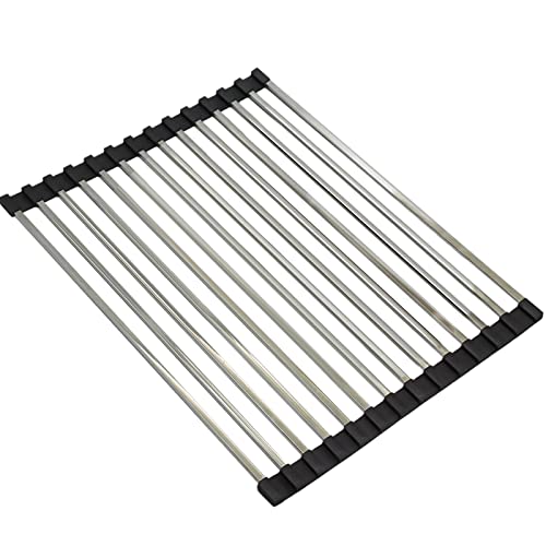 Roll Up Dish Drying Rack Over Sink Over The Sink Dish Drying Rack Kitchen Dish Drainer, Folding Dish Rack for Kitchen Sink Counter Stainless Steel Rectangular Tubing Mat Foldable Dish Dryer Racks