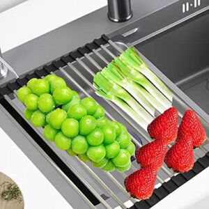 Roll Up Dish Drying Rack Over Sink Over The Sink Dish Drying Rack Kitchen Dish Drainer, Folding Dish Rack for Kitchen Sink Counter Stainless Steel Rectangular Tubing Mat Foldable Dish Dryer Racks