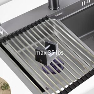 Roll Up Dish Drying Rack Over Sink Over The Sink Dish Drying Rack Kitchen Dish Drainer, Folding Dish Rack for Kitchen Sink Counter Stainless Steel Rectangular Tubing Mat Foldable Dish Dryer Racks