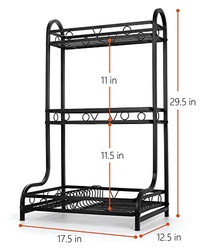 Dish Drying Rack - 3 Tiers Large Size Drainboard Set,Multifunctional Heavy Duty Dish Storage Organizer,Extra Large Capacity Spice Rack,Black,Model:DDR-003,by WEIKER., 17.5x12.5x29.5''