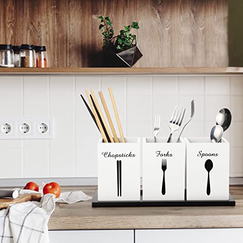 BBTO 4 Pcs Silverware Caddy with Wood Tray Wooden Organizer Cutlery Holder Countertop Utensil Flatware Organizers Chopsticks Spoon and Fork for Restaurant Kitchen Storage