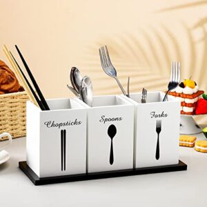 BBTO 4 Pcs Silverware Caddy with Wood Tray Wooden Organizer Cutlery Holder Countertop Utensil Flatware Organizers Chopsticks Spoon and Fork for Restaurant Kitchen Storage