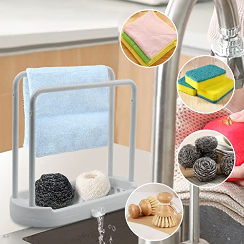 BEINME Sponge Holder with Drain Pan, Kitchen Sink Caddy Organizer for ,Sponge Brush Soap Dishcloth Rack Kitchen Sink Caddy Organizer for Sponge Brush Soap Dishcloth Rack, Small Grey