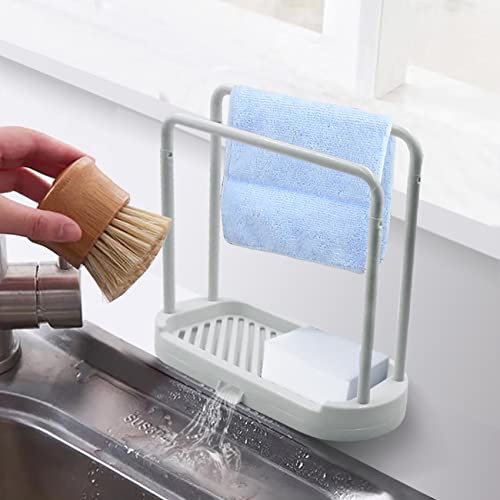 BEINME Sponge Holder with Drain Pan, Kitchen Sink Caddy Organizer for ,Sponge Brush Soap Dishcloth Rack Kitchen Sink Caddy Organizer for Sponge Brush Soap Dishcloth Rack, Small Grey