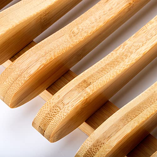 Frcctre Bamboo Dish Drying Rack, 10 Slots Bamboo Cabinet Plate Stand Dish Drainer Wooden Plate Rack Pot Lid Holder Kitchen Dish Plate Storage Organizer for Countertop Cabinet