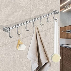 WSTECHCO Pot Pan Hanger Rods 2 PCS, 16 Inch with 7 Sliding Hooks, Kitchen Cookware Utensil Straight Bar, Bathroom Towel Hanging Rails 304 Stainless Steel Rack, for Hanging Coat Bag Umbrella Key Scarf