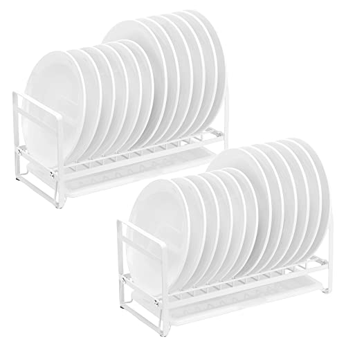 E-ROOM TREND Dish Rack with Drainboard for Kitchen White 2 Pack Plate and Utensil Holder Detachable Dish Drainer Drying Rack Kitchen Countertop Cabinet 10 Plates to Hold Metal (DR345W)