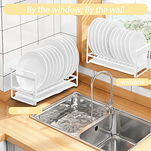 E-ROOM TREND Dish Rack with Drainboard for Kitchen White 2 Pack Plate and Utensil Holder Detachable Dish Drainer Drying Rack Kitchen Countertop Cabinet 10 Plates to Hold Metal (DR345W)