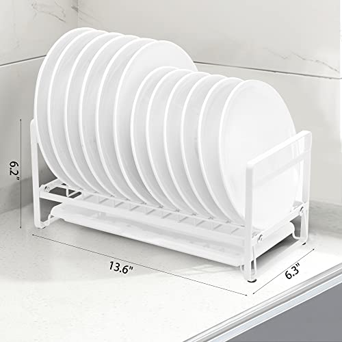 E-ROOM TREND Dish Rack with Drainboard for Kitchen White 2 Pack Plate and Utensil Holder Detachable Dish Drainer Drying Rack Kitchen Countertop Cabinet 10 Plates to Hold Metal (DR345W)