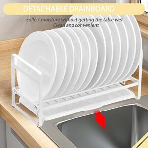 E-ROOM TREND Dish Rack with Drainboard for Kitchen White 2 Pack Plate and Utensil Holder Detachable Dish Drainer Drying Rack Kitchen Countertop Cabinet 10 Plates to Hold Metal (DR345W)