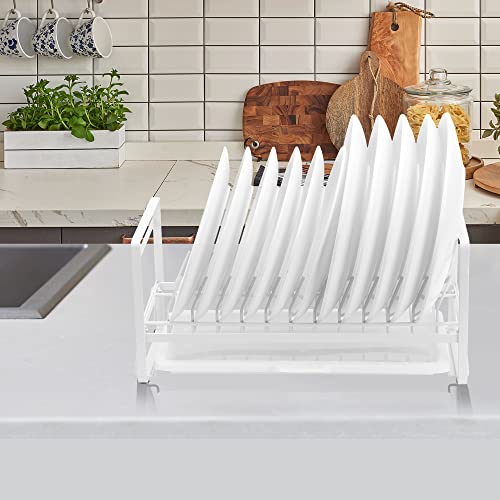 E-ROOM TREND Dish Rack with Drainboard for Kitchen White 2 Pack Plate and Utensil Holder Detachable Dish Drainer Drying Rack Kitchen Countertop Cabinet 10 Plates to Hold Metal (DR345W)