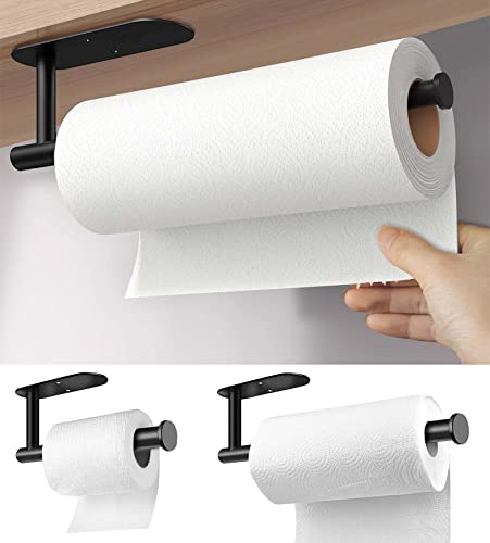 Youdian Adjustable Paper Towel Holder Under Cabinet-Adhesive Toilet Paper Holder Wall Mount,Extendable Towel Rack,Towel Bar for Bathroom,Under Counter Paper Towel Roll Holder for Kitchen with 5 Hooks