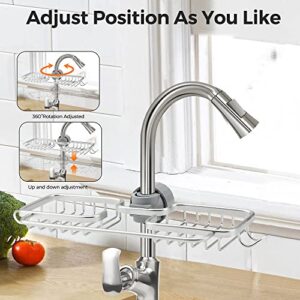 Ravinte Sponge Holder for Kitchen Sink, Hanging Drain Sink Sponge Holder Over Facuet Sponge Holder Sink Caddy Faucet Rack for Kitchen Sink Organizer and Bathroom Shower Rack--Double Square, Silver