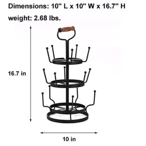 Jemeni Coffee Mug Cup Tree Rack Holder Stand for Counter with Wooden Handle, 15-Hook, Black…