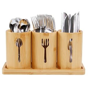 7penn standing utensil organizer caddy – 3 cup bamboo countertop utensil holder for party camping and kitchen