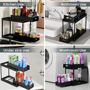 HOMEELLO Under Sink Organizers and Storage Bathroom, 2 Tier Double Sliding Under Cabinet Organizer with 4 Hooks, 1 Hanging Cup, A Complete Bathroom Organizer Under Sink