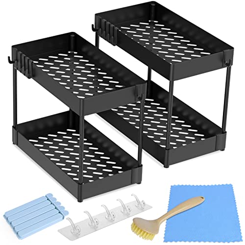 2-Pack Under Sink Organizer, Bathroom Organizer, Comes with 4 practical gifts, Cabinet Organizer, Suitable for Multifunctional storage rack for kitchens, bathrooms, countertops, and under counters