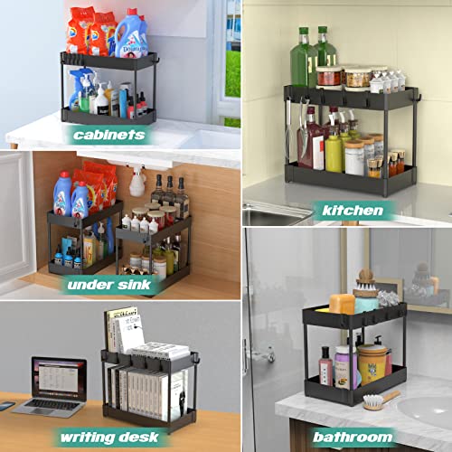 2-Pack Under Sink Organizer, Bathroom Organizer, Comes with 4 practical gifts, Cabinet Organizer, Suitable for Multifunctional storage rack for kitchens, bathrooms, countertops, and under counters