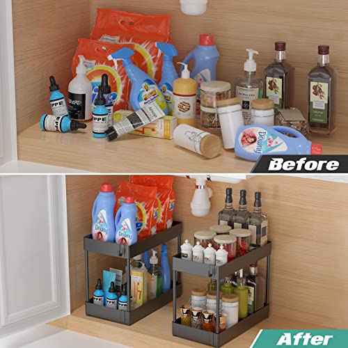 2-Pack Under Sink Organizer, Bathroom Organizer, Comes with 4 practical gifts, Cabinet Organizer, Suitable for Multifunctional storage rack for kitchens, bathrooms, countertops, and under counters