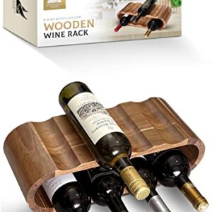 Mercurial Trade Wine Rack Free Standing 8 Bottle Acacia Wine Racks Countertop Cabinet Wine Holder Stand Wine Storage Shelf for Kitchen, Bar, Pantry