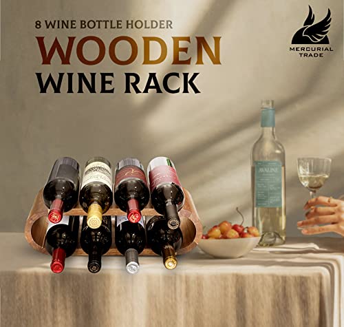 Mercurial Trade Wine Rack Free Standing 8 Bottle Acacia Wine Racks Countertop Cabinet Wine Holder Stand Wine Storage Shelf for Kitchen, Bar, Pantry