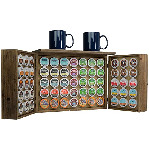 Excello Global Products Barndoor K Cup Cabinet - Wall-Hanging or Standing - Holds 65 K Cups (Brown)