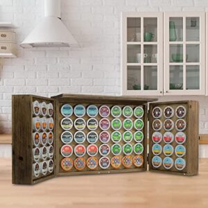 Excello Global Products Barndoor K Cup Cabinet - Wall-Hanging or Standing - Holds 65 K Cups (Brown)