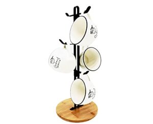 countertop mug tree, 6 mug holder, coffee & tea cup storage rack, coffee counter bar accessory & kitchen organizer- shinyik japanese zakka style with bamboo wood and black iron