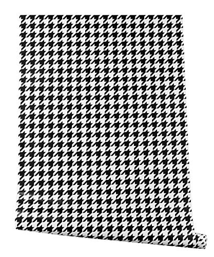 Self Adhesive Vinyl Black and White Shelf Liner Contact Paper Houndstooth Plaid Dresser Drawer Liner Sticker Peel and Stick Wallpaper Removable 17.7x117 Inches