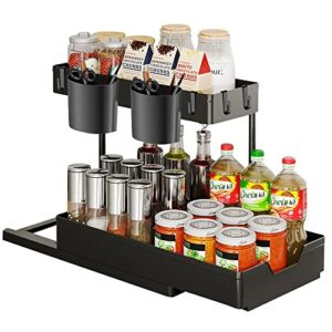 under sink organizer-1 pack, kitchen organization, cabinet organizer with 2 cups and 4 hooks, bathroom organizer