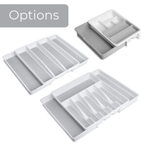 Smart Design Expandable Plastic Drawer Organizer - 8 Compartment - Non-Slip Lining and Feet - BPA Free - Utensils, Flatware, Office, Personal Care, or Makeup Storage - Kitchen - White with Gray