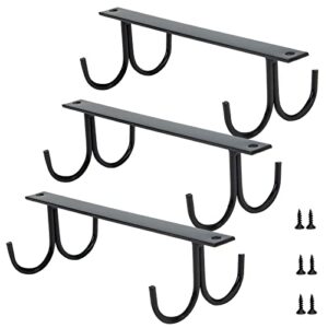 3 pack under cabinet mug holder rack, mug organizer cup holder shelf with 12 hanging hooks for mugs, coffee cups and kitchen utensils display