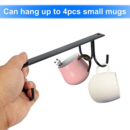 3 Pack Under Cabinet Mug Holder Rack, Mug Organizer Cup Holder Shelf with 12 Hanging Hooks for Mugs, Coffee Cups and Kitchen Utensils Display