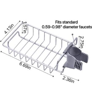 Hangningo Faucet Sponge Holder with Hook,Dish Rack for Kitchen,Sink or Shower Caddy Organizer,Shampoo Shelf and Brush Hanging for Bathroom,Drainer Storage for Dish Washing,Stainless Steel