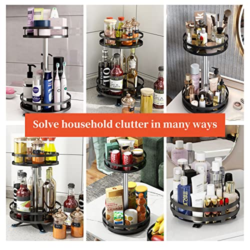 Lazy Susan Cabinet Organizer 17" Black Lacquer Turntable Organizer Rotating Spice Rack Kitchen Storage Cosmetic Makeup Organizer for Pantry, Countertop, Fridge, Dresser, Bathroom