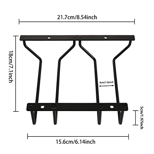 Dianoo 18cm Black Wine Glass Rack Under Cabinet, Wine Glass Holder Under Shelf, Hanging Stemware Holder For Bar Dining Room, 2 Rows