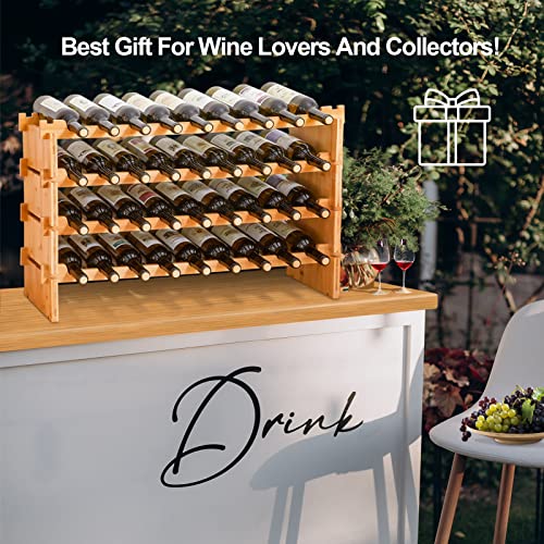 Ekomx Stackable Modular Wine Rack, 36 Bottle Freestanding Storage Bamboo Wine Holder Display Shelves, Sturdy and Durable, Wobble-Free, Perfect for Bar, Wine Cellar, Basement, Cabinet, Pantry(9x4 Rows)