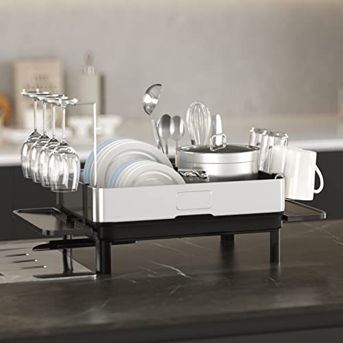 niffgaff Dish Drying Rack with Automatic Drainage System, Fingerprint-Proof Stainless Steel 304 Frame, A1908S-1