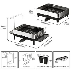 niffgaff Dish Drying Rack with Automatic Drainage System, Fingerprint-Proof Stainless Steel 304 Frame, A1908S-1