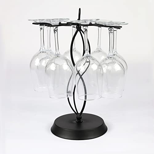 HomeRoots Wine 8-Glass Holder For Kitchen, Freestanding Countertop Stemware 8-Wine Glass Holder